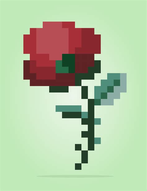 8 Bit Pixels Of Rose Flowers For Asset Games And Cross Stitch Patterns