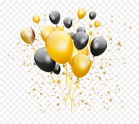 Gold And Black Balloons Confetti Happy Birthday Free Hd Png Gold