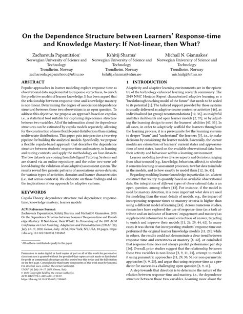 pdf on the dependence structure between learners response time and knowledge mastery if not