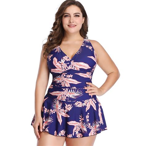 Plus Size Swimsuit For Women Tummy Control Swimdress Two Piece Swimwear With Flared Skirt