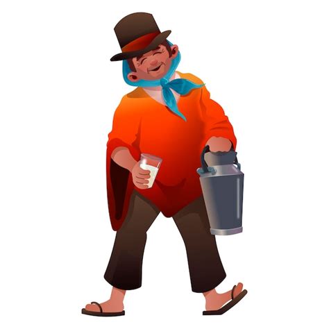 Premium Vector Illustration Milk Seller Cartoon Farmer Man Countryside