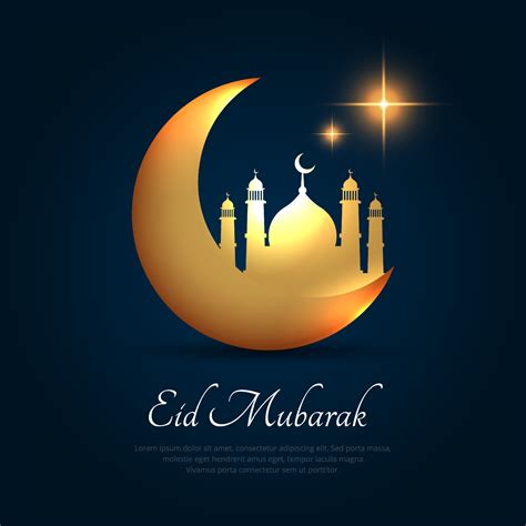 Elegant Eid Mubarak Design Background With Mosque And Crescent Moon
