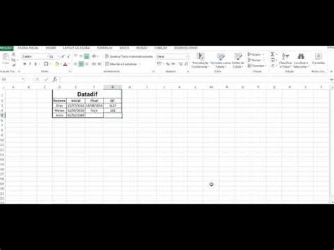 C Lculo Da Diferen A Entre Datas No Excel F Rmula Datadif Youtube