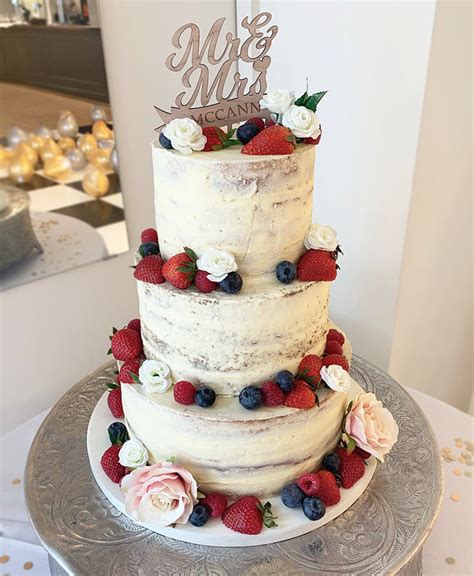 Naked Wedding Cake With Wooden Cake Topper The Cakery Leamington