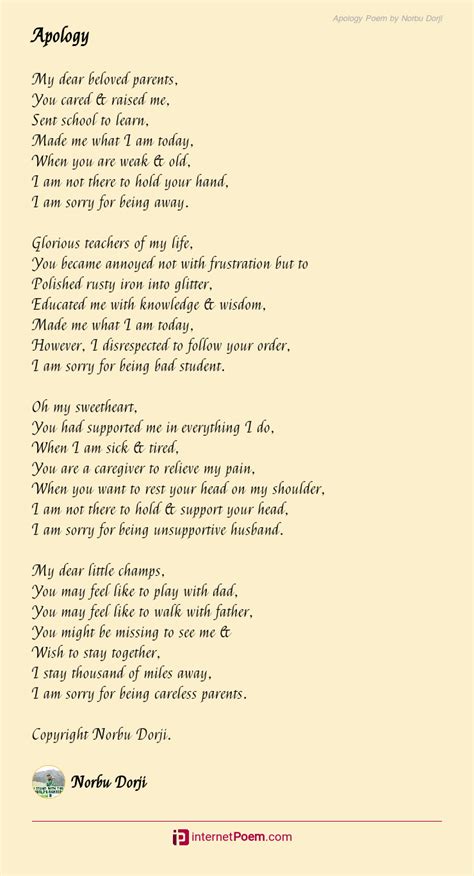 Apology Poem By Norbu Dorji