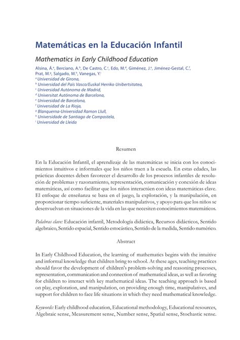 PDF Matemáticas en la Educación infantil Mathematics in Early