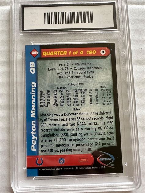 1998 Collector S Edge Odyssey 1st Quarter Peyton Manning 60 Rookie