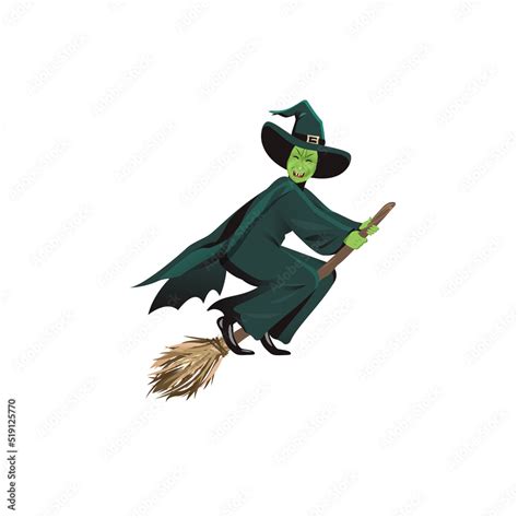 Cartoon Wicked Witch Flying On Broomstick Stock Vector Adobe Stock