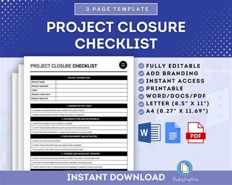 Project Closure Checklist Probiztemplates