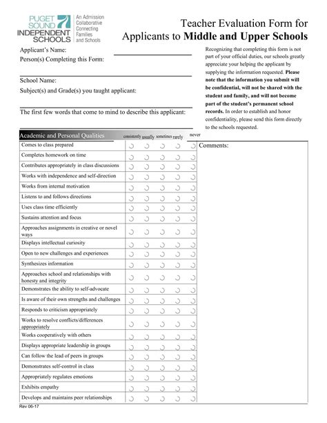 Free Printable Teacher Evaluation Form Templates Word Excel PDF