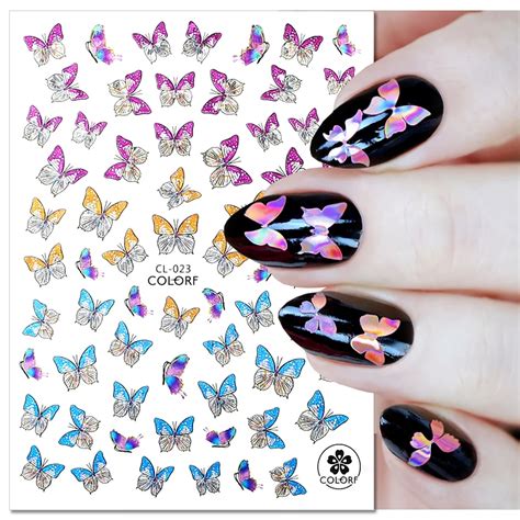 3d Laser Butterfly Nail Stickers Holographics Bronzing Flower Nail