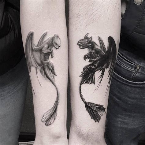 Toothless And Light Fury Couple Tattoo