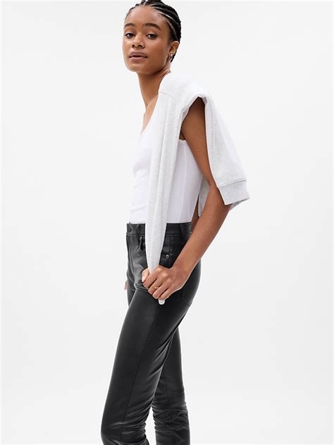 Mid Rise Vegan Leather True Skinny Pants Gap