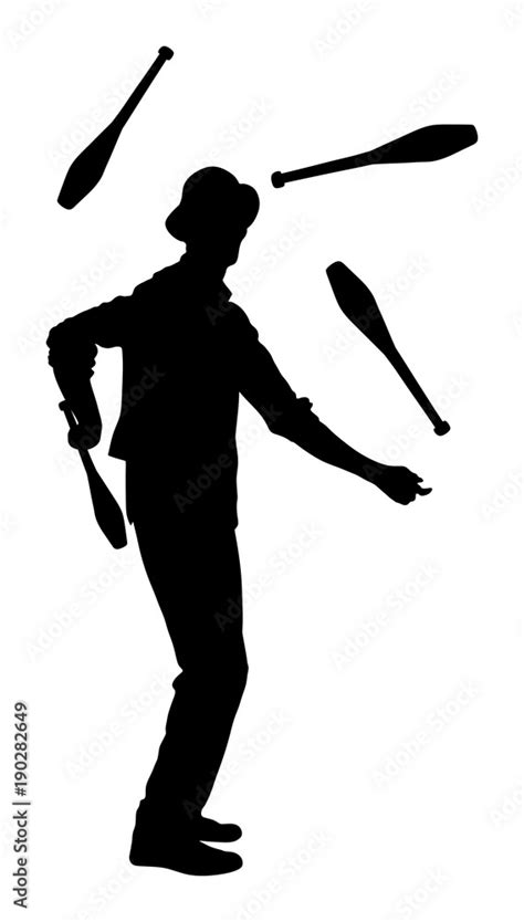 Juggler Artist Vector Silhouette Juggling With Pins Clown In Circus