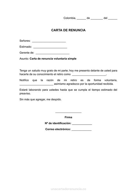 ᐅ Carta de Renuncia Voluntaria Simple Word y PDF