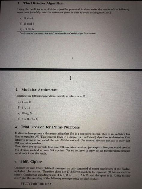 Solved 1 The Division Algorithm Using The Result Know And Chegg