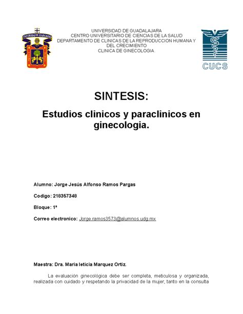 Estudios clínicos y paraclinicos UNIVERSIDAD DE GUADALAJARA CENTRO