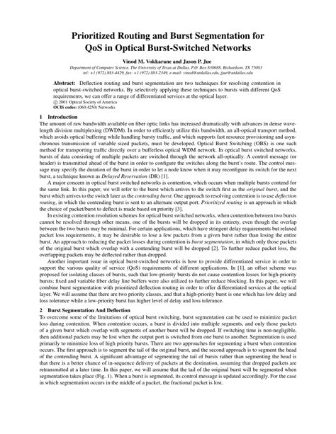 pdf prioritized routing and burst segmentation for qos in optical burst switched networks