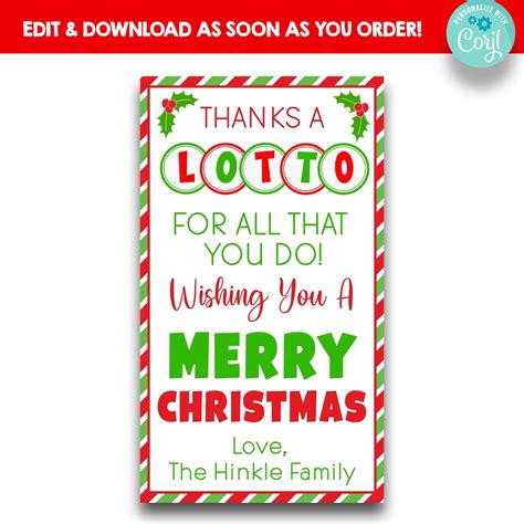EDITABLE Lotto Ticket Christmas Gift Tags Thanks A Lotto For All You Do