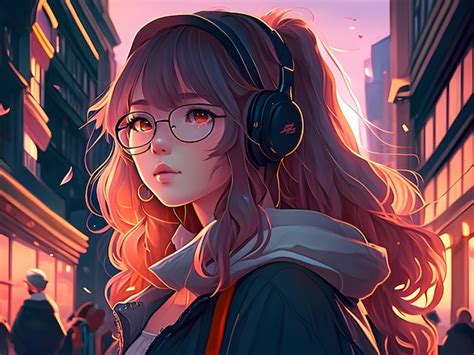 Premium AI Image Anime Girl With Headphone Lofi Illustration