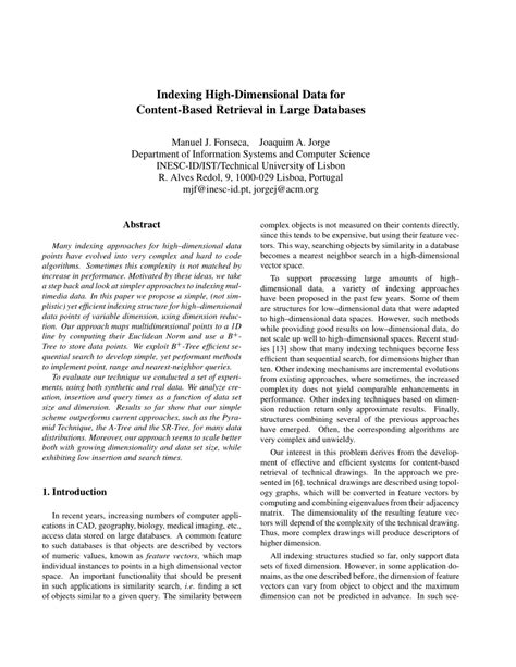pdf indexing high dimensional data for content based retrieval in large databases