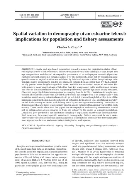 pdf spatial variation in demography of an estuarine teleost implications for population and