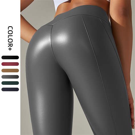 Frauen Sexy Skinny Pu Lederhose Hohe Taille Elastische Yoga Leggings