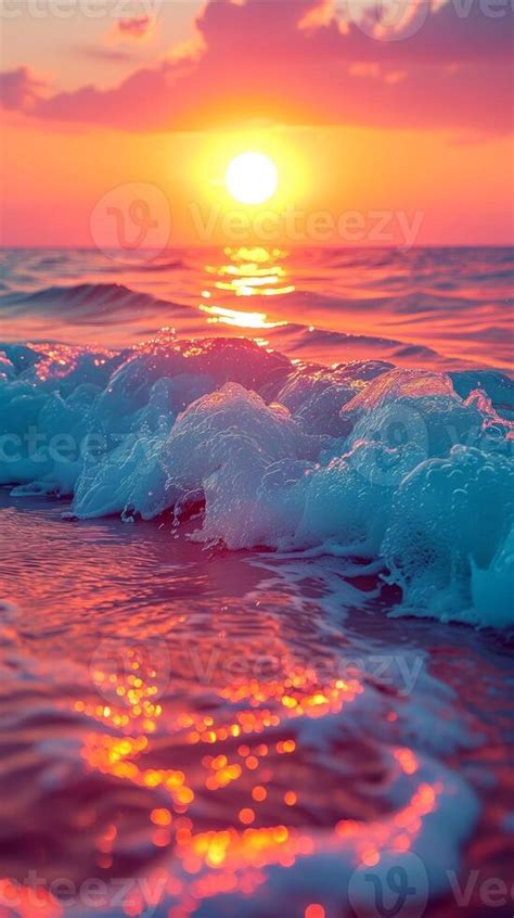 AI Generated Sun Setting Over Ocean Waves 38440020 Stock Photo At Vecteezy