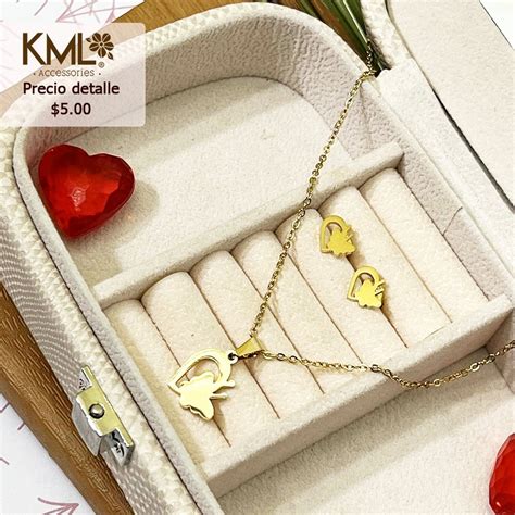 SET DORADO CORAZON MARIPOSA KML ACCESORIOS