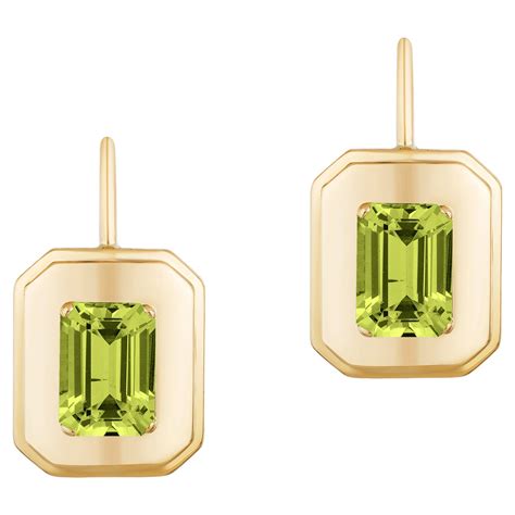 Emerald Cut Peridot Diamond Pave Earrings For Sale At 1stDibs