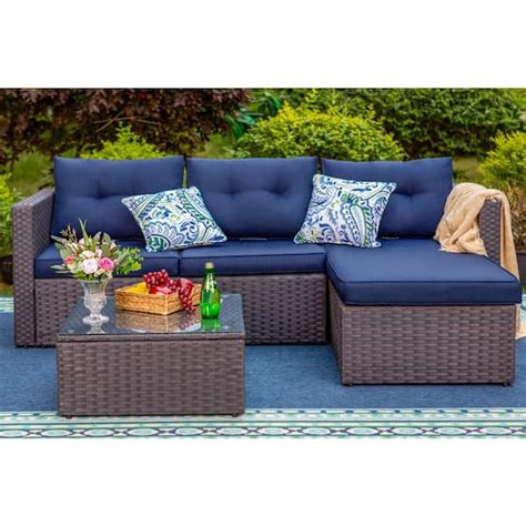 Phi Villa Rattan Outdoor Sectionals Conversation Set Sofas With Blue