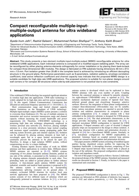 pdf compact reconfigurable multiple input multiple output antenna for ultra wideband applications