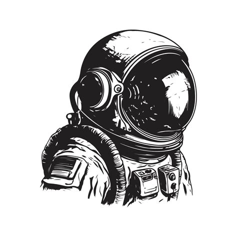 Astronaut Vintage Logo Concept Black And White Color Hand Drawn