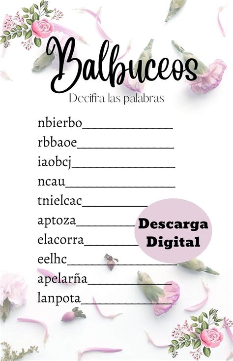 Juego Para Baby Shower Balbuceos Juego Imprimible Descarga Digital