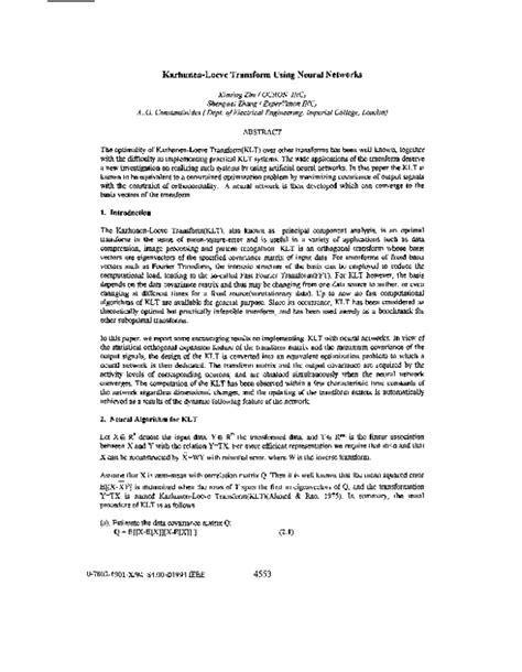 pdf karhunen loeve transform using neural networks anthony constantinides