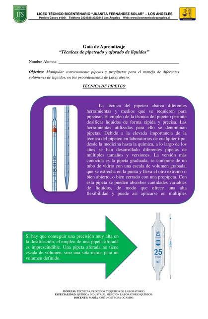 T Cnicas De Pipeteado Y Aforado De L Quidos Maria Zuviri Udocz