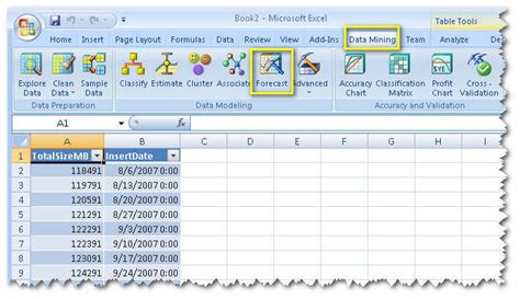 sql server data mining add ins for office 2007 to predict database growth part 2