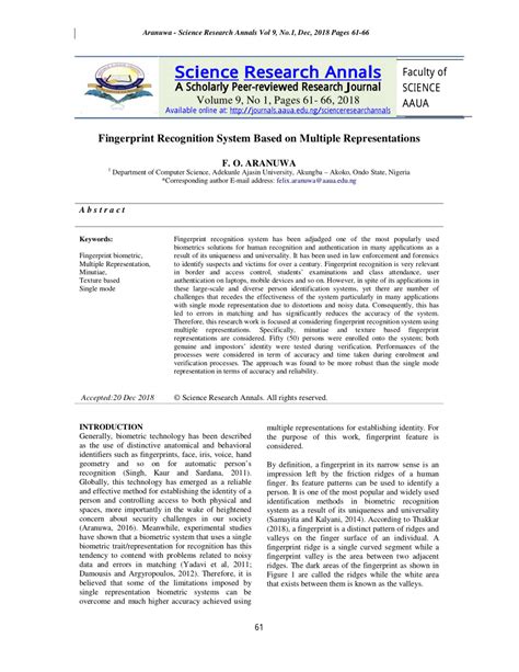 pdf fingerprint recognition system based on multiple representations