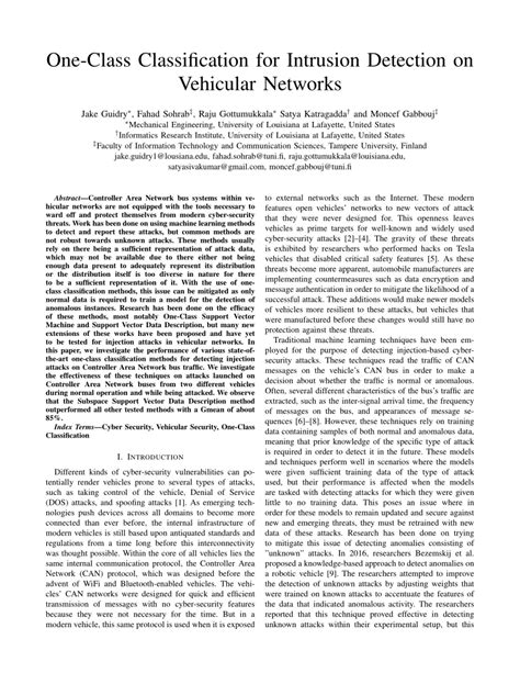 pdf one class classification for intrusion detection on vehicular networks