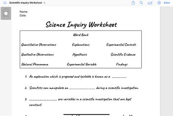 Scientific Inquiry Worksheet