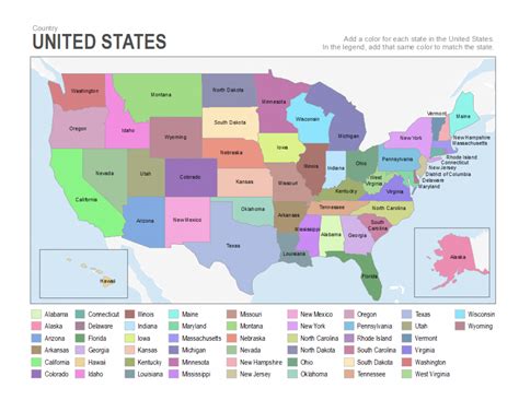 Color United States Map Printable