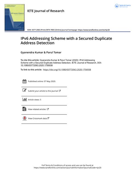 pdf ipv6 addressing scheme with a secured duplicate address detection