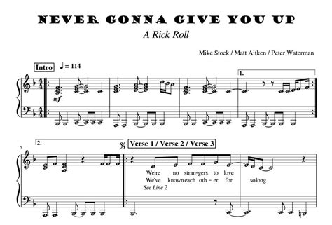 Rick Roll Never Gonna Give You Up Klavier Noten für Grad 1 Etsy de