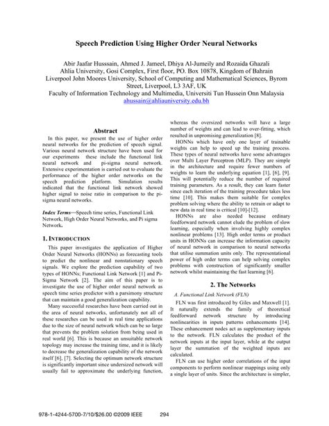 pdf speech prediction using higher order neural networks