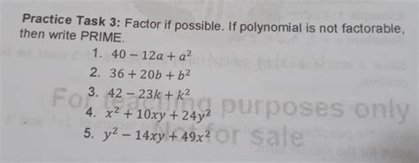 solved practice task 3 factor if possible if polynomial is not factorable then write prime