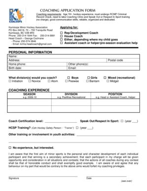 Fillable Online COACHING APPLICATION FORM RAMP Interactive Fax Email