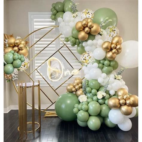Kit Arche Ballon Vert Sauge Guirlande De Ballons Vert Olive Avocat Or