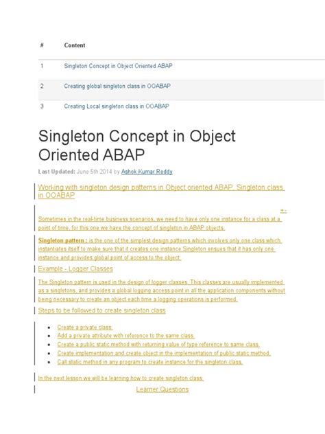 15 singleton pattern on abap objects pdf class computer programming method computer