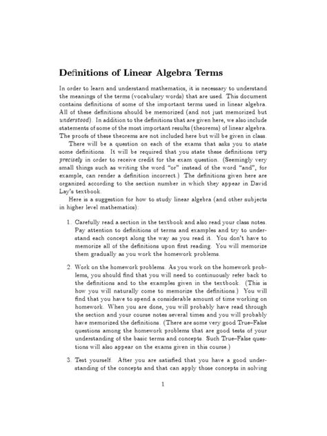 linear algebra terms pdf linear subspace basis linear algebra