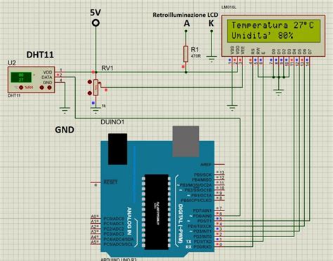 schema dht11 con arduino e lcd